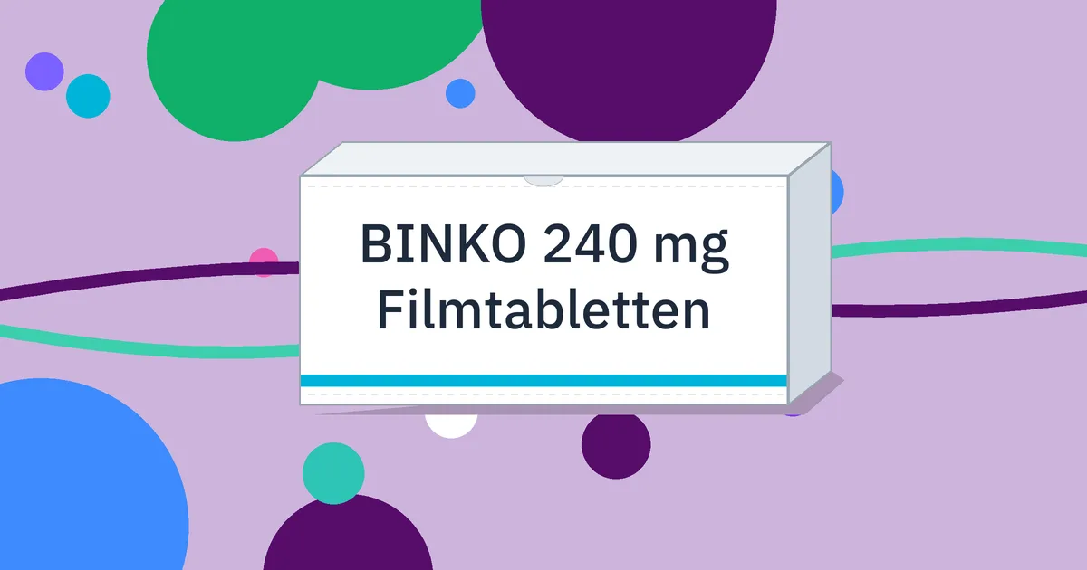 Symbolbild: Packung mit der Aufschrift BINKO 240 mg Filmtabletten (PZN 11645875) – Verfügbarkeit und Bezug in Apotheken in Frankfurt am Main
