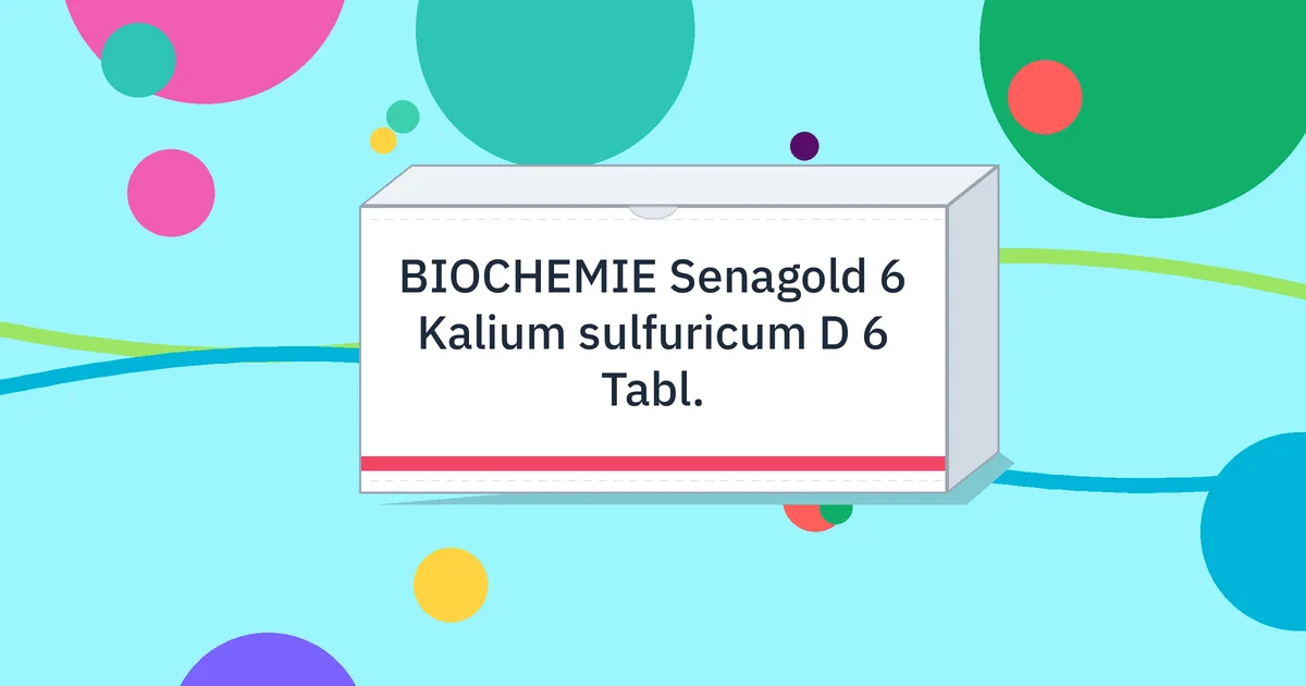 Symbolbild: Packung mit der Aufschrift BIOCHEMIE Senagold 6 Kalium sulfuricum D 6 Tabl. (PZN 06827568) – Verfügbarkeit und Bezug in Apotheken in Frankfurt am Main