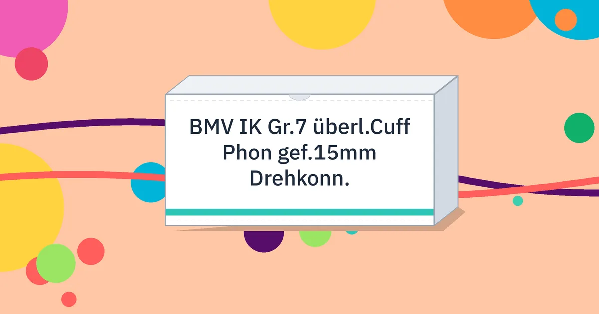 Symbolbild: Packung mit der Aufschrift BMV IK Gr.7 überl.Cuff Phon gef.15mm Drehkonn. (PZN 20140080) – Verfügbarkeit und Bezug in Apotheken in Frankfurt am Main