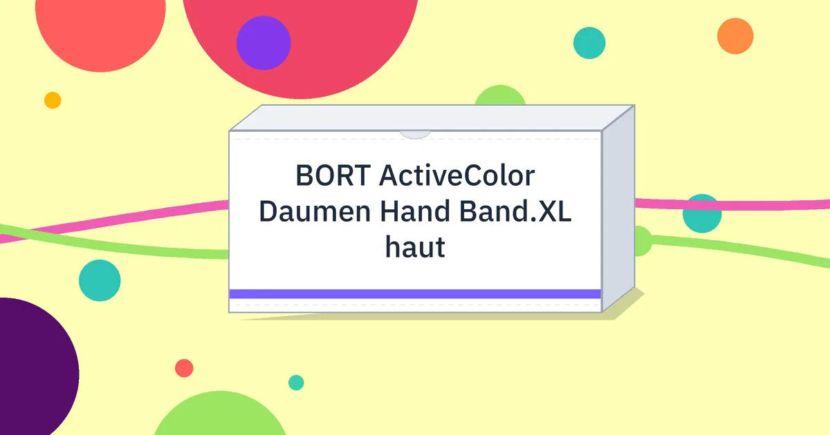 Symbolbild: Packung mit der Aufschrift BORT ActiveColor Daumen Hand Band.XL haut (PZN 05873595) – Verfügbarkeit und Bezug in Apotheken in Frankfurt am Main