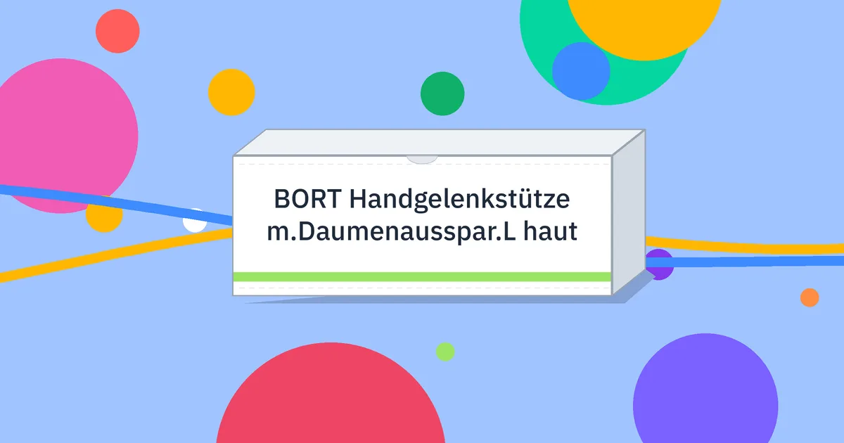Symbolbild: Packung mit der Aufschrift BORT Handgelenkstütze m.Daumenausspar.L haut (PZN 00461847) – Verfügbarkeit und Bezug in Apotheken in Frankfurt am Main