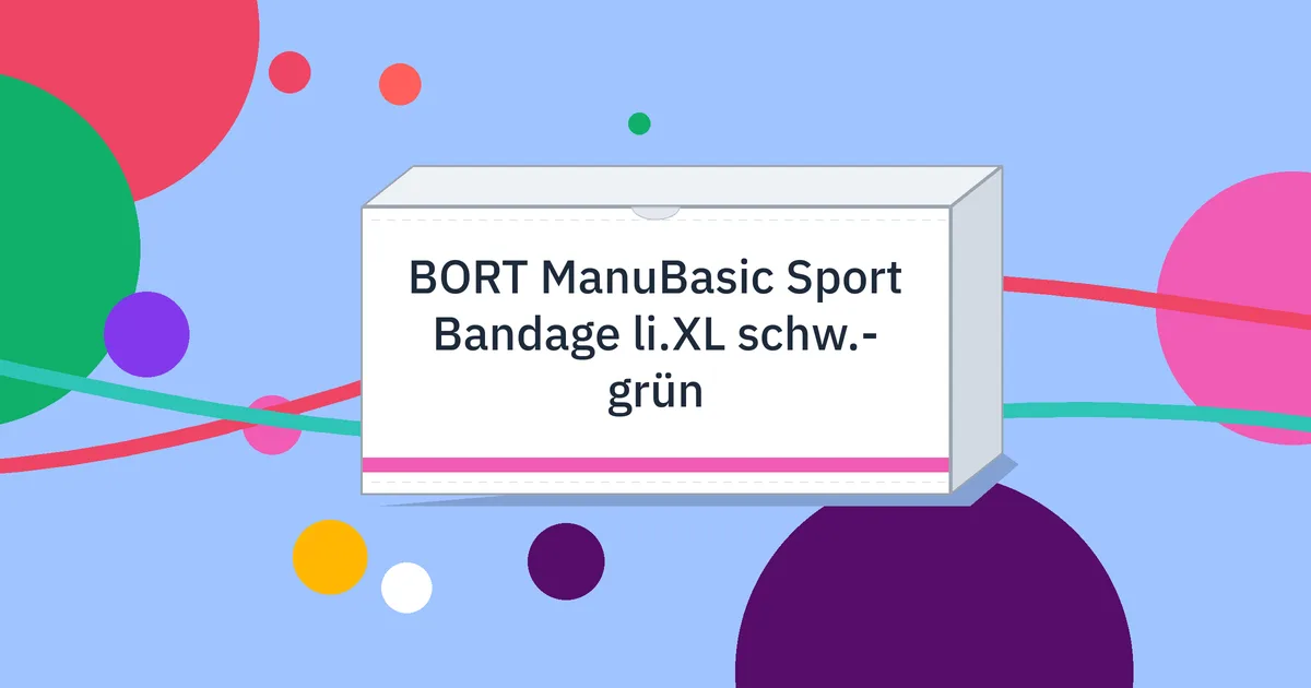 Symbolbild: Packung mit der Aufschrift BORT ManuBasic Sport Bandage li.XL schw.-grün (PZN 02740267) – Verfügbarkeit und Bezug in Apotheken in Frankfurt am Main