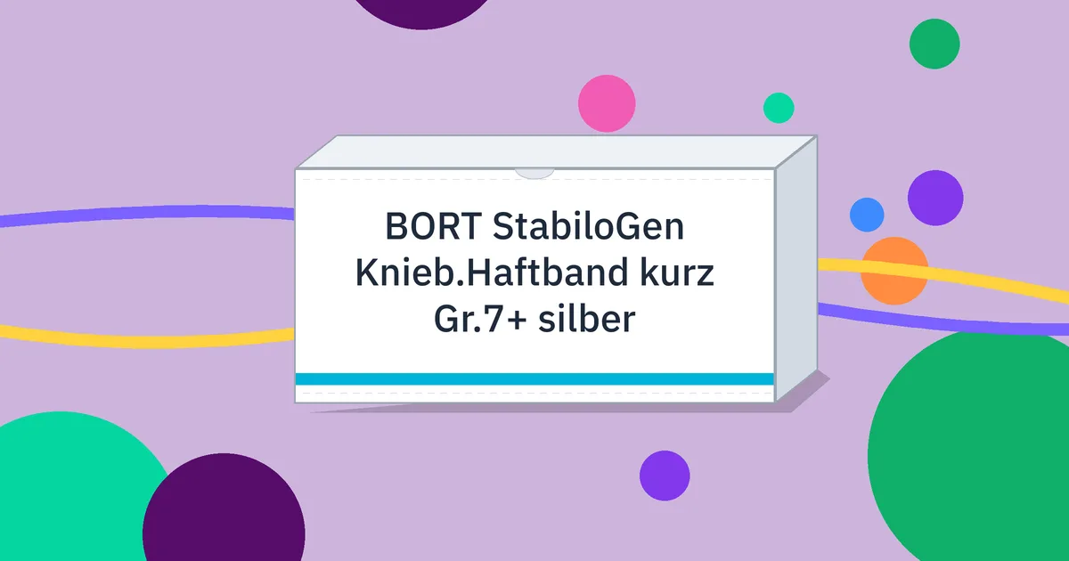 Symbolbild: Packung mit der Aufschrift BORT StabiloGen Knieb.Haftband kurz Gr.7+ silber (PZN 18270071) – Verfügbarkeit und Bezug in Apotheken in Frankfurt am Main