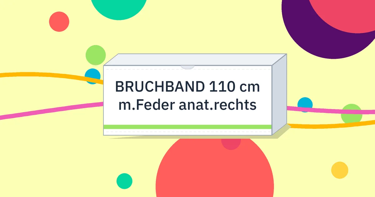 Symbolbild: Packung mit der Aufschrift BRUCHBAND 110 cm m.Feder anat.rechts (PZN 02007638) – Verfügbarkeit und Bezug in Apotheken in Frankfurt am Main