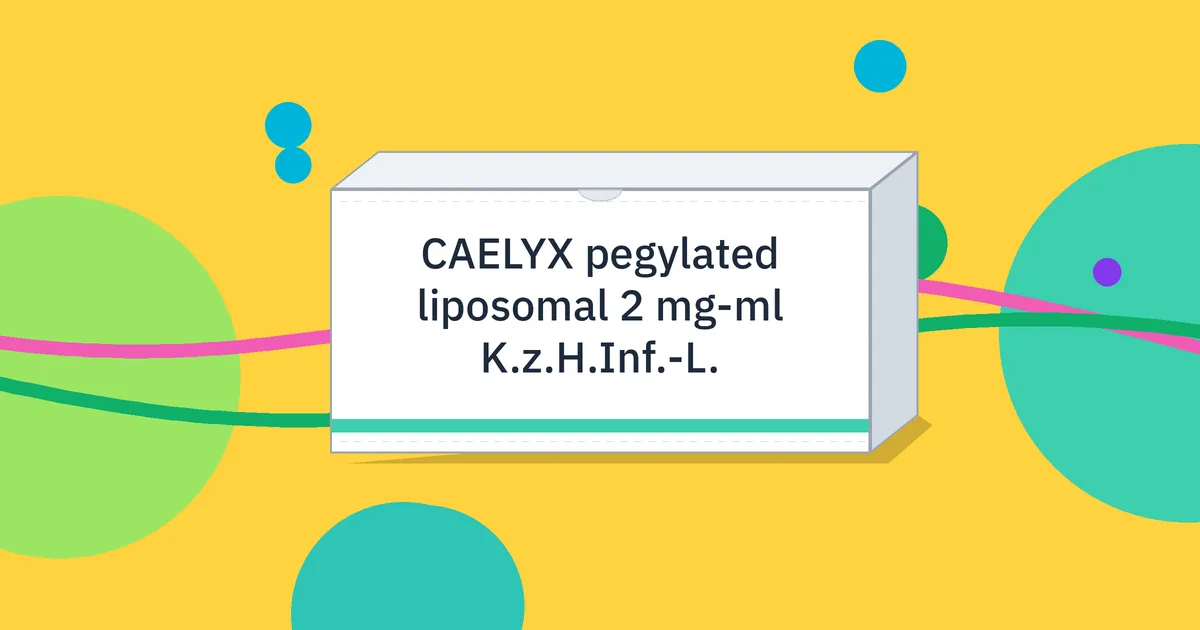 Symbolbild: Packung mit der Aufschrift CAELYX pegylated liposomal 2 mg-ml K.z.H.Inf.-L. (PZN 16909095) – Verfügbarkeit und Bezug in Apotheken in Frankfurt am Main