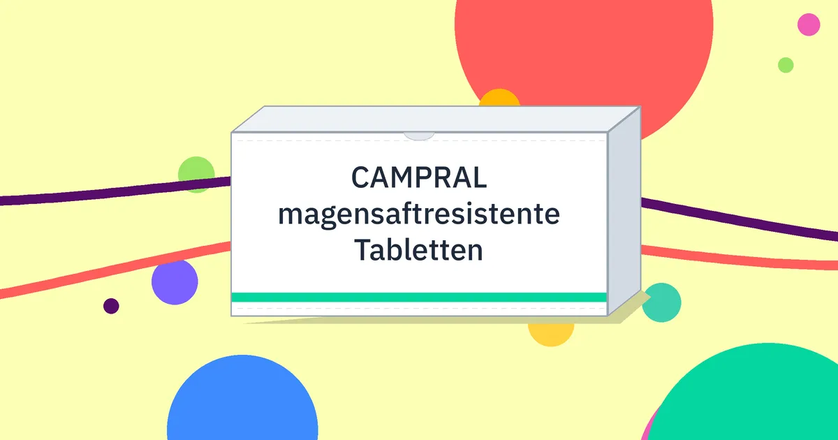 Symbolbild: Packung mit der Aufschrift CAMPRAL magensaftresistente Tabletten (PZN 03822435) – Verfügbarkeit und Bezug in Apotheken in Frankfurt am Main