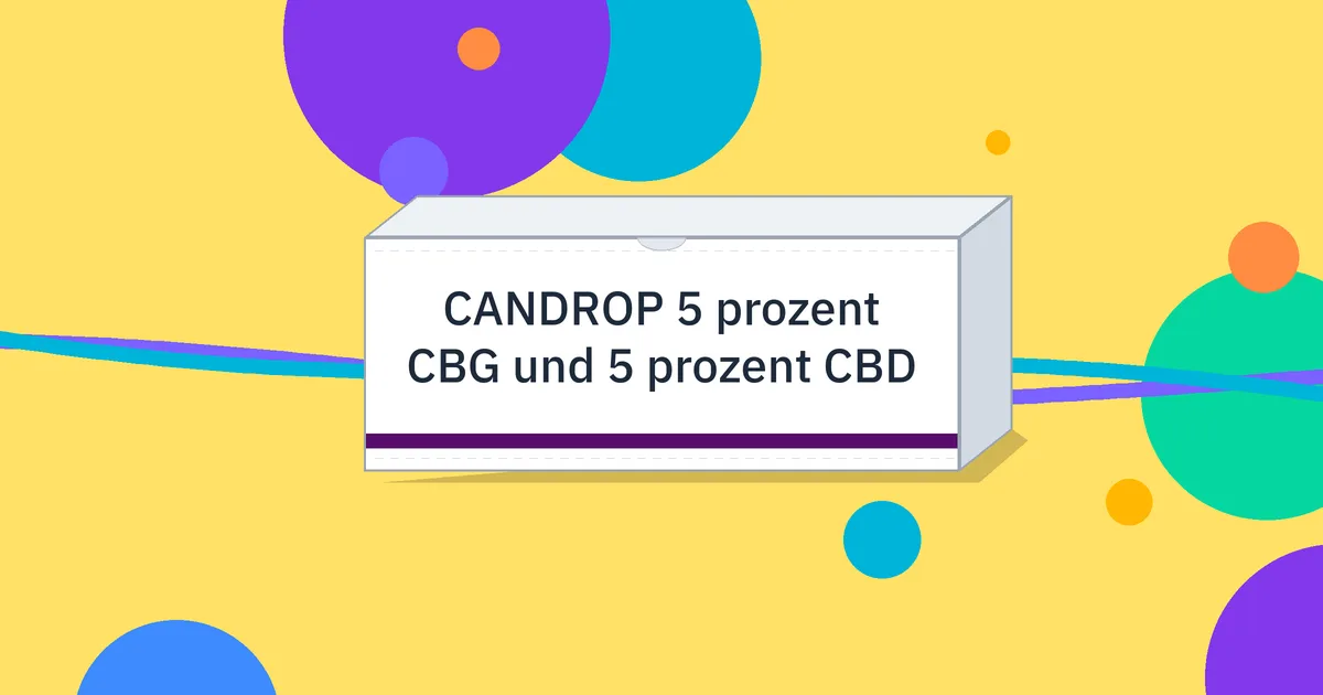 Symbolbild: Packung mit der Aufschrift CANDROP 5 prozent CBG und 5 prozent CBD (PZN 19058077) – Verfügbarkeit und Bezug in Apotheken in Frankfurt am Main