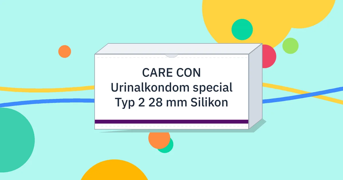 Symbolbild: Packung mit der Aufschrift CARE CON Urinalkondom special Typ 2 28 mm Silikon (PZN 17520689) – Verfügbarkeit und Bezug in Apotheken in Frankfurt am Main
