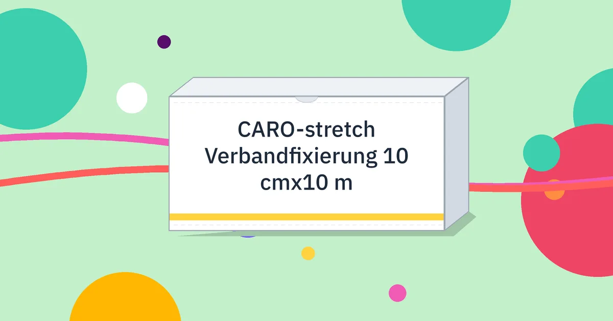 Symbolbild: Packung mit der Aufschrift CARO-stretch Verbandfixierung 10 cmx10 m (PZN 11670672) – Verfügbarkeit und Bezug in Apotheken in Frankfurt am Main