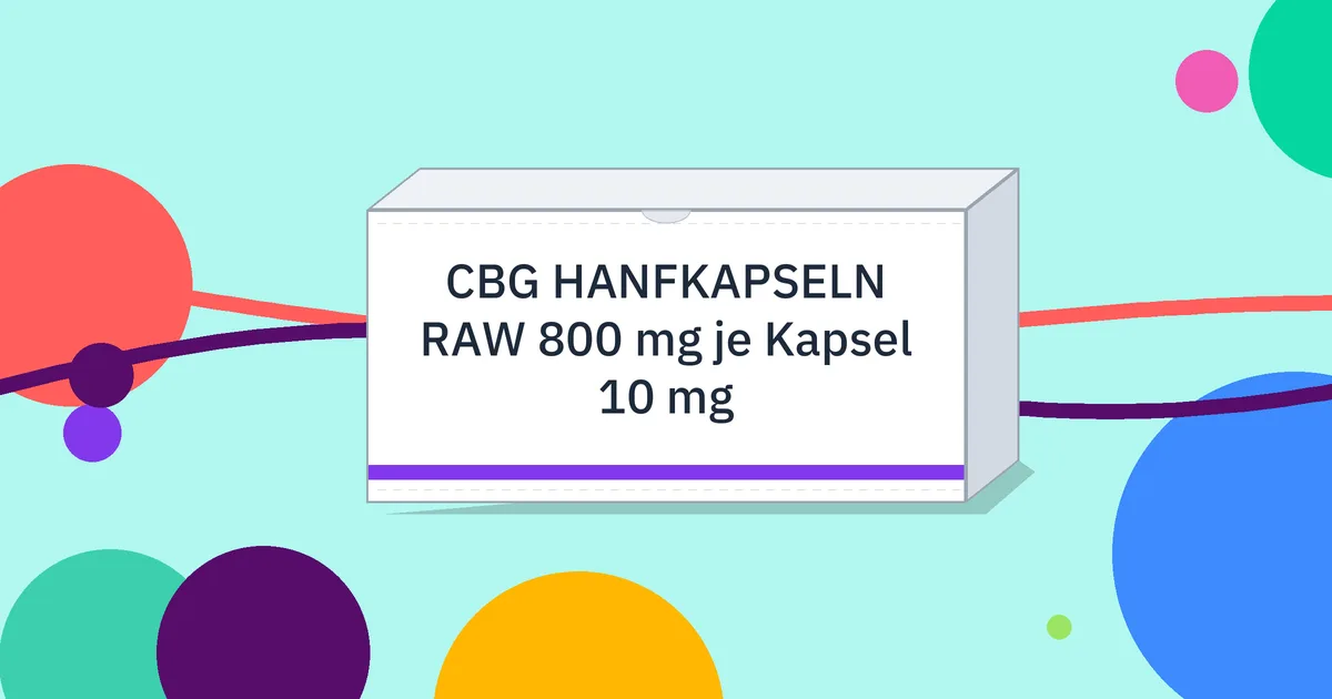 Symbolbild: Packung mit der Aufschrift CBG HANFKAPSELN RAW 800 mg je Kapsel 10 mg (PZN 15734564) – Verfügbarkeit und Bezug in Apotheken in Frankfurt am Main