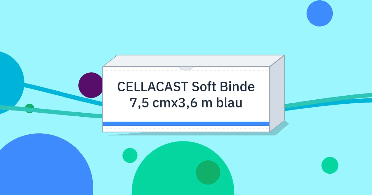 Symbolbild: Packung mit der Aufschrift CELLACAST Soft Binde 7,5 cmx3,6 m blau (PZN 14252171) – Verfügbarkeit und Bezug in Apotheken in Frankfurt am Main