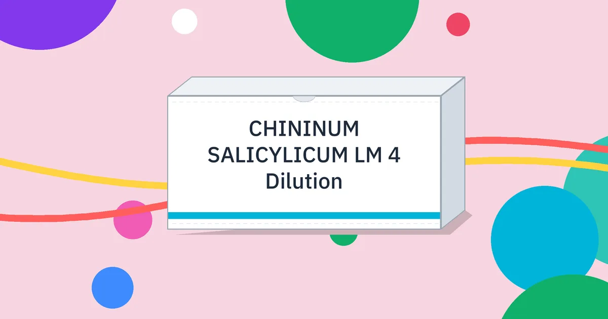 Symbolbild: Packung mit der Aufschrift CHININUM SALICYLICUM LM 4 Dilution (PZN 12815523) – Verfügbarkeit und Bezug in Apotheken in Frankfurt am Main