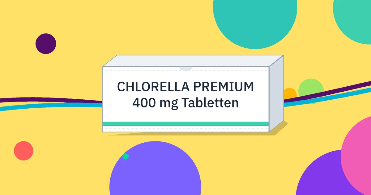 Symbolbild: Packung mit der Aufschrift CHLORELLA PREMIUM 400 mg Tabletten (PZN 09463664) – Verfügbarkeit und Bezug in Apotheken in Frankfurt am Main