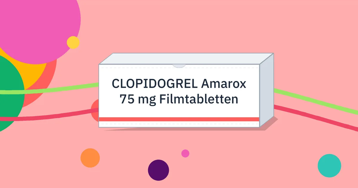 Symbolbild: Packung mit der Aufschrift CLOPIDOGREL Amarox 75 mg Filmtabletten (PZN 19170526) – Verfügbarkeit und Bezug in Apotheken in Frankfurt am Main