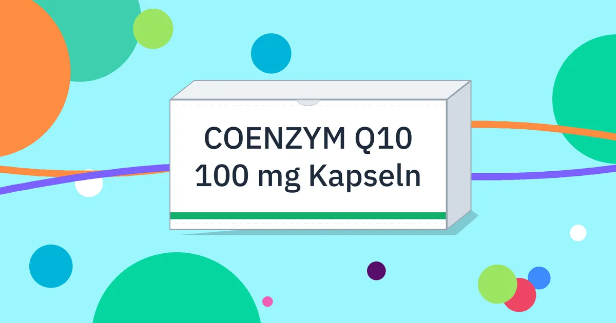 Symbolbild: Packung mit der Aufschrift COENZYM Q10 100 mg Kapseln (PZN 15814300) – Verfügbarkeit und Bezug in Apotheken in Frankfurt am Main