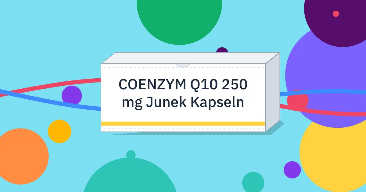 Symbolbild: Packung mit der Aufschrift COENZYM Q10 250 mg Junek Kapseln (PZN 09720291) – Verfügbarkeit und Bezug in Apotheken in Frankfurt am Main