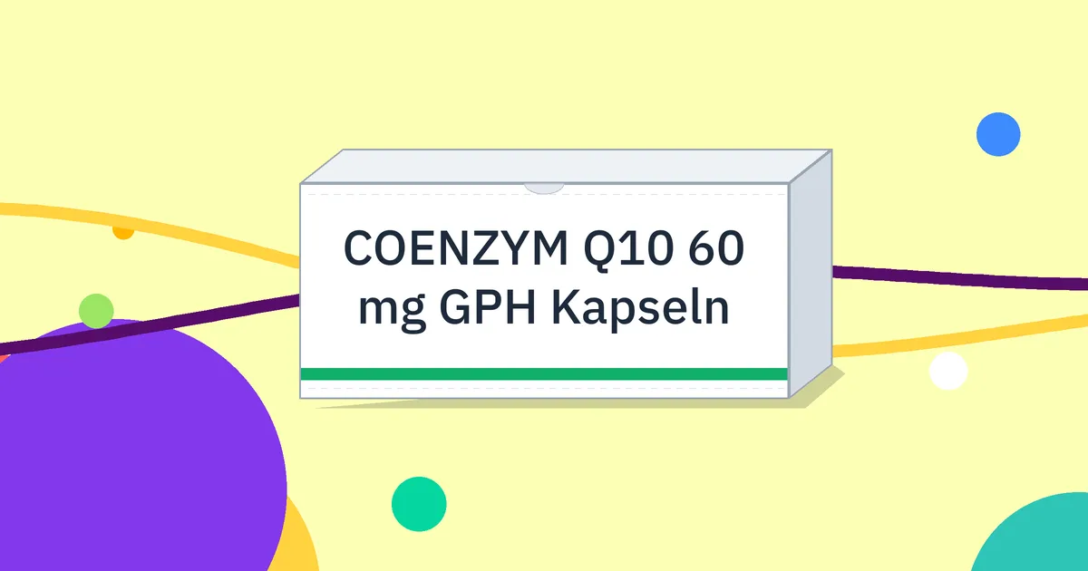 Symbolbild: Packung mit der Aufschrift COENZYM Q10 60 mg GPH Kapseln (PZN 06832701) – Verfügbarkeit und Bezug in Apotheken in Frankfurt am Main