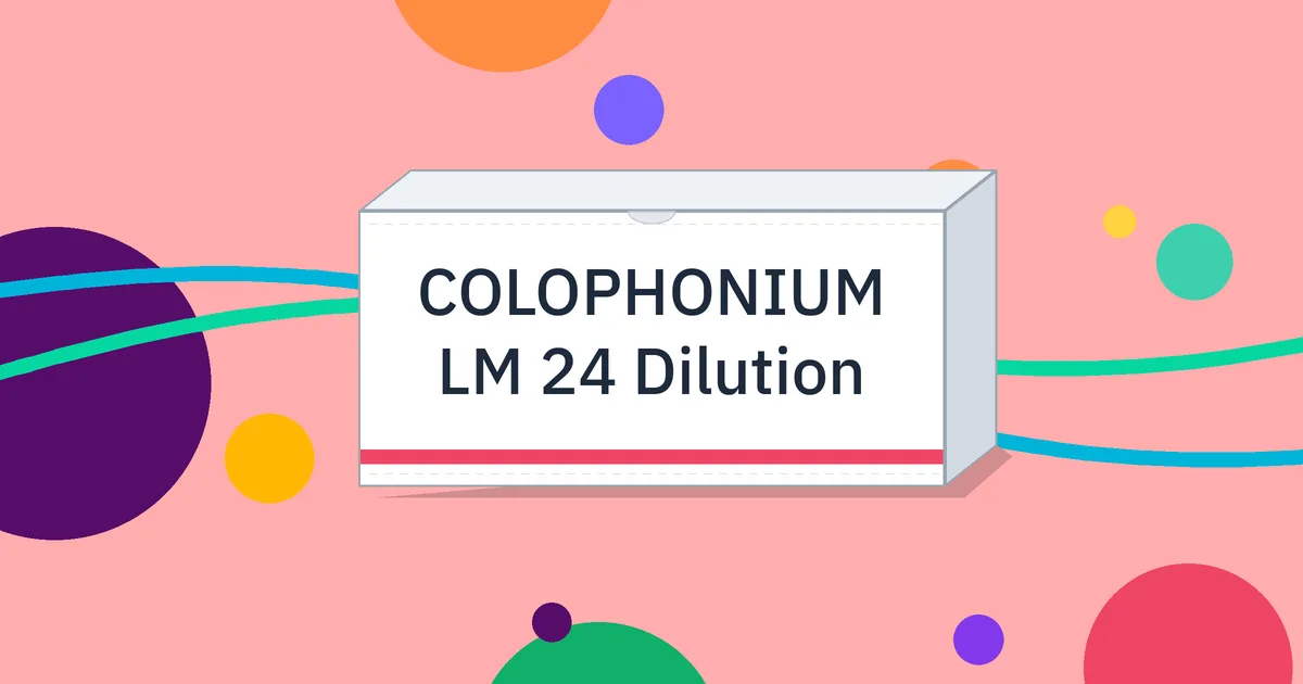 Symbolbild: Packung mit der Aufschrift COLOPHONIUM LM 24 Dilution (PZN 13448469) – Verfügbarkeit und Bezug in Apotheken in Frankfurt am Main