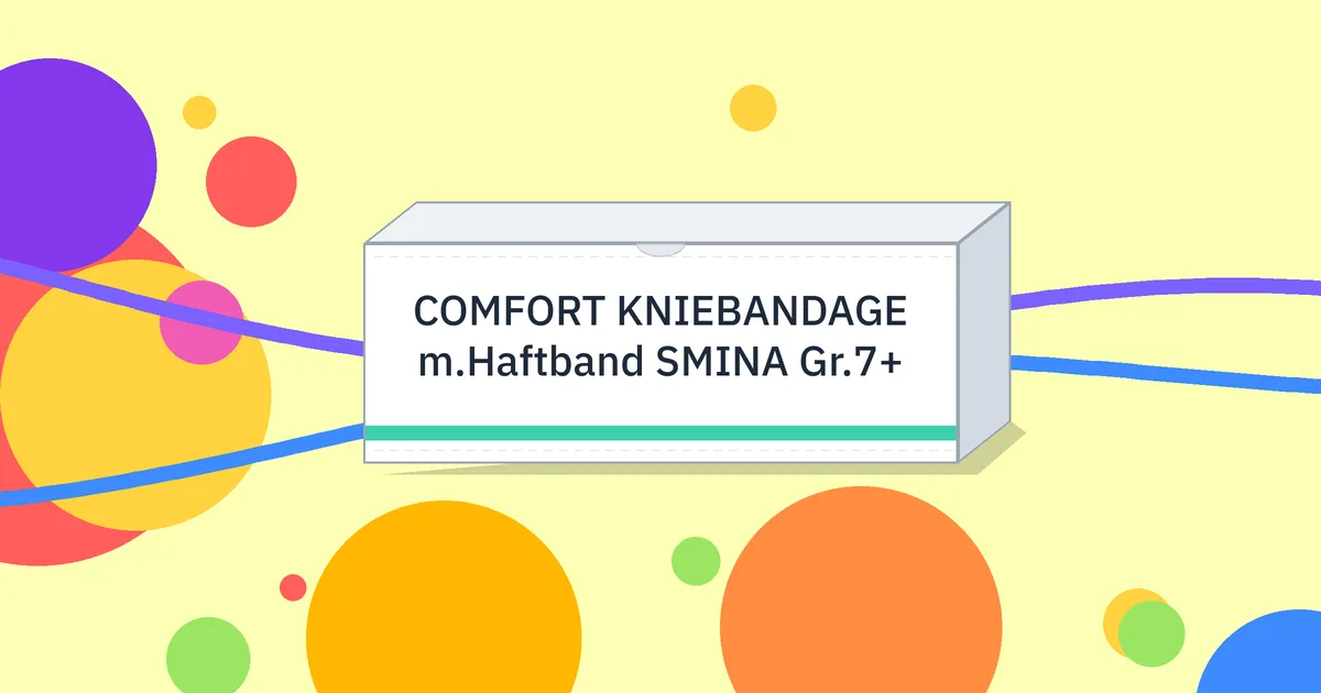 Symbolbild: Packung mit der Aufschrift COMFORT KNIEBANDAGE m.Haftband SMINA Gr.7+ (PZN 20162905) – Verfügbarkeit und Bezug in Apotheken in Frankfurt am Main