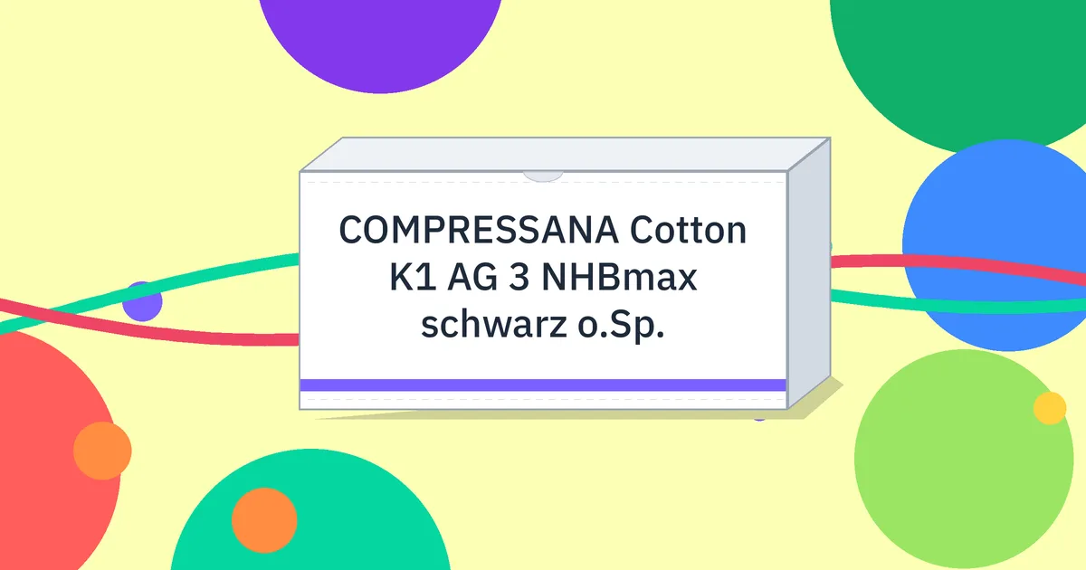 Symbolbild: Packung mit der Aufschrift COMPRESSANA Cotton K1 AG 3 NHBmax schwarz o.Sp. (PZN 11393089) – Verfügbarkeit und Bezug in Apotheken in Frankfurt am Main