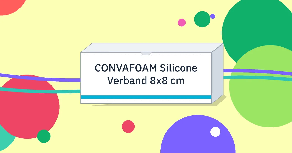 Symbolbild: Packung mit der Aufschrift CONVAFOAM Silicone Verband 8x8 cm (PZN 19890947) – Verfügbarkeit und Bezug in Apotheken in Frankfurt am Main