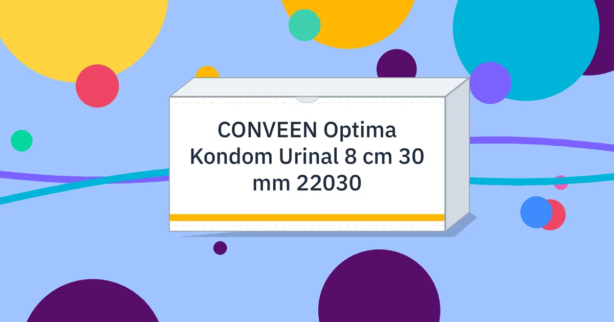 Symbolbild: Packung mit der Aufschrift CONVEEN Optima Kondom Urinal 8 cm 30 mm 22030 (PZN 02294342) – Verfügbarkeit und Bezug in Apotheken in Frankfurt am Main