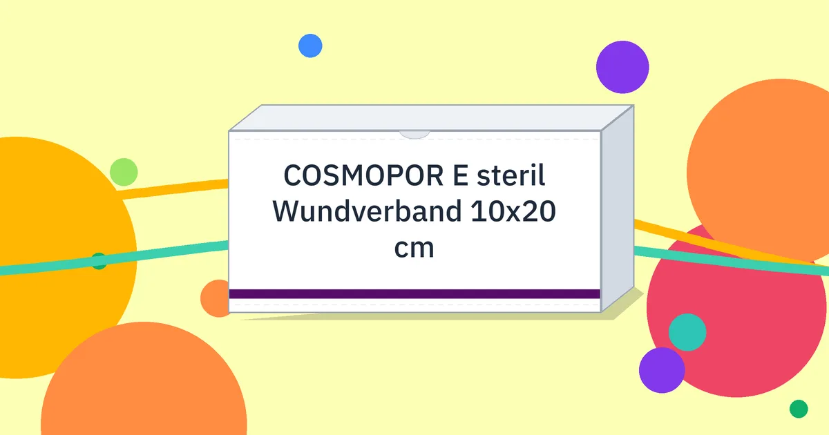Symbolbild: Packung mit der Aufschrift COSMOPOR E steril Wundverband 10x20 cm (PZN 19741638) – Verfügbarkeit und Bezug in Apotheken in Frankfurt am Main