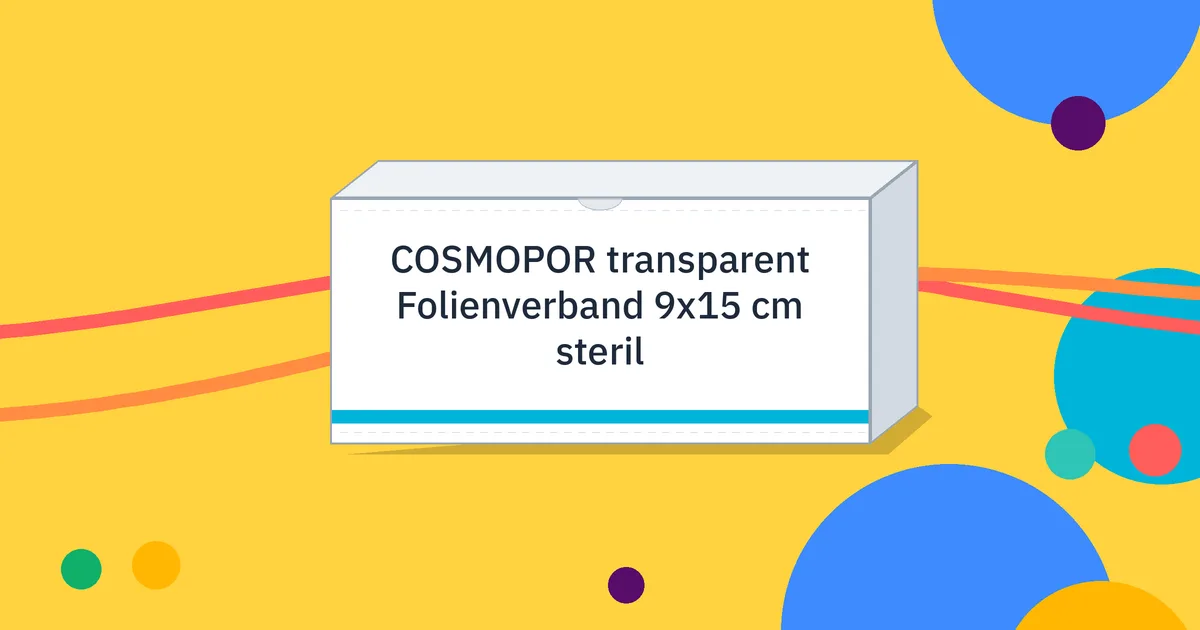 Symbolbild: Packung mit der Aufschrift COSMOPOR transparent Folienverband 9x15 cm steril (PZN 20572968) – Verfügbarkeit und Bezug in Apotheken in Frankfurt am Main