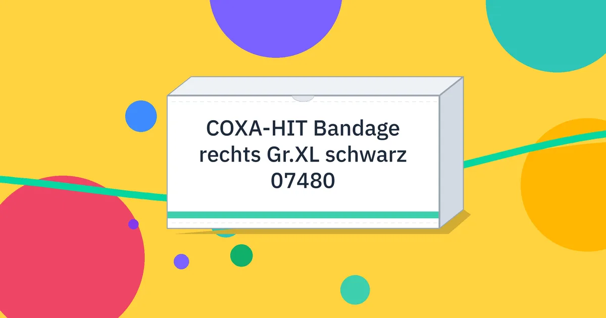 Symbolbild: Packung mit der Aufschrift COXA-HIT Bandage rechts Gr.XL schwarz 07480 (PZN 02523110) – Verfügbarkeit und Bezug in Apotheken in Frankfurt am Main