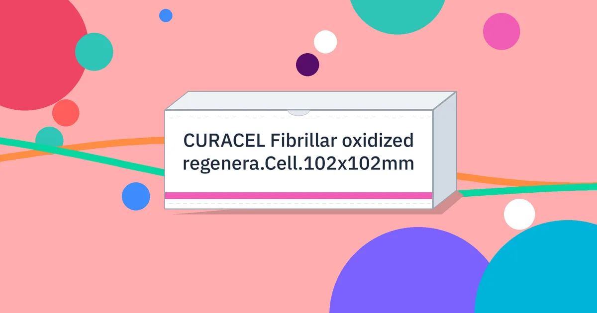 Symbolbild: Packung mit der Aufschrift CURACEL Fibrillar oxidized regenera.Cell.102x102mm (PZN 16211035) – Verfügbarkeit und Bezug in Apotheken in Frankfurt am Main
