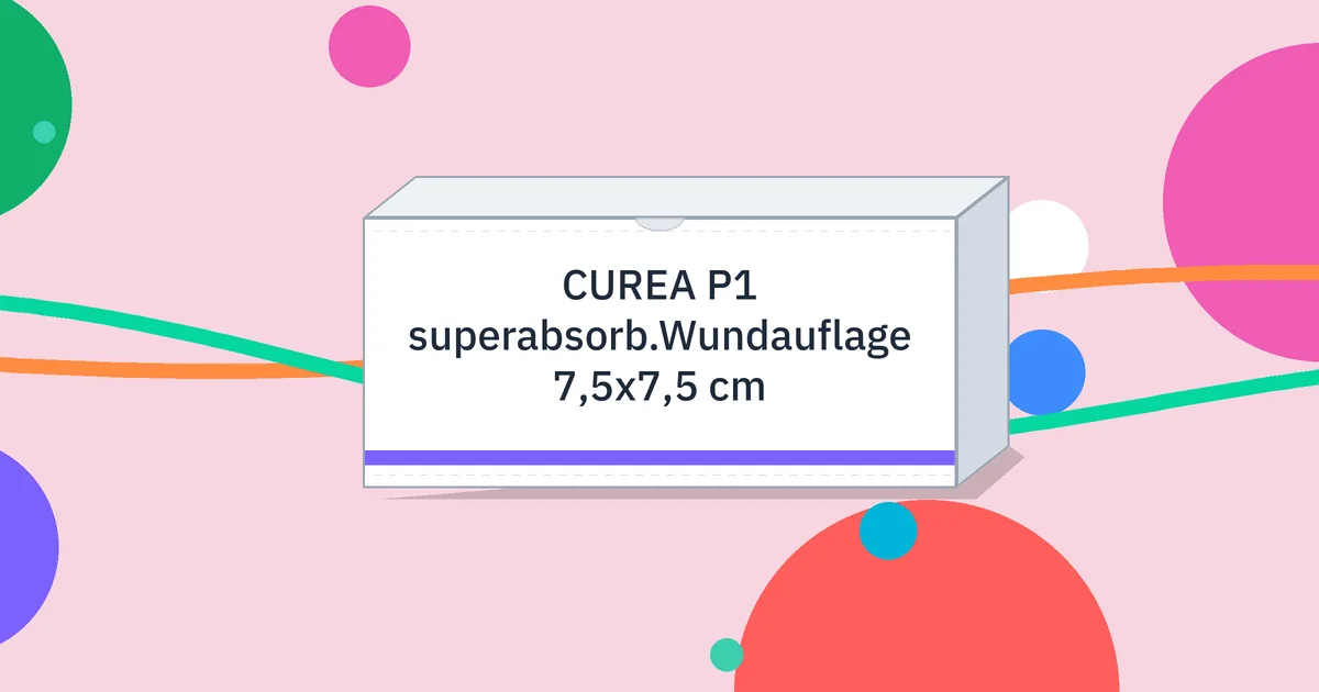 Symbolbild: Packung mit der Aufschrift CUREA P1 superabsorb.Wundauflage 7,5x7,5 cm (PZN 06563224) – Verfügbarkeit und Bezug in Apotheken in Frankfurt am Main