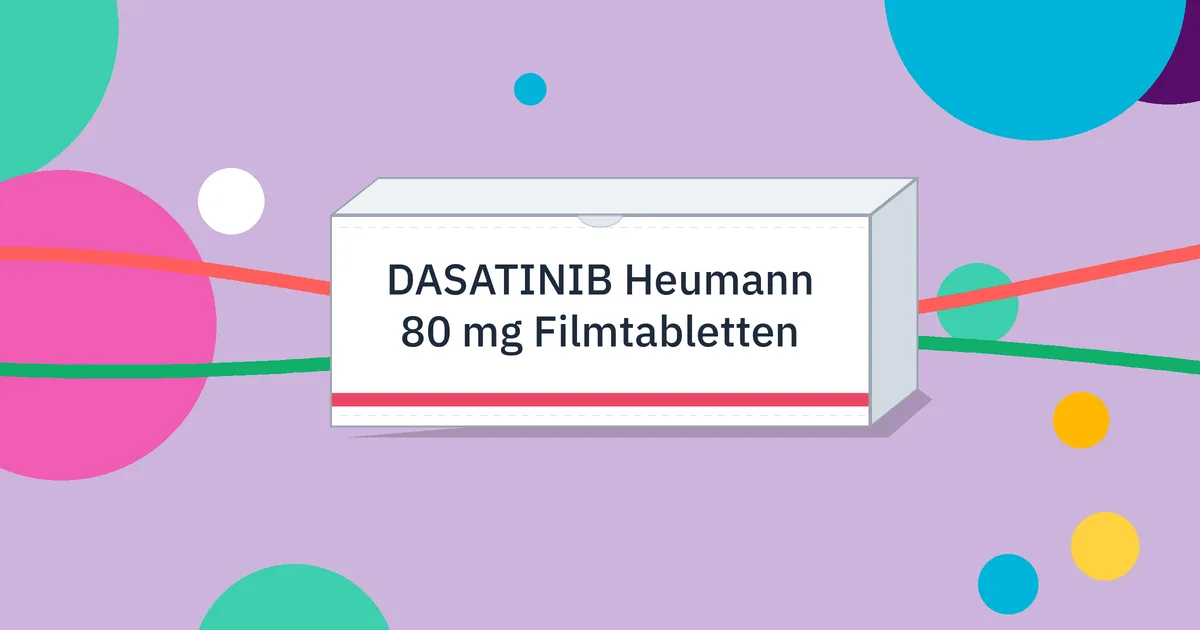 Symbolbild: Packung mit der Aufschrift DASATINIB Heumann 80 mg Filmtabletten (PZN 18066910) – Verfügbarkeit und Bezug in Apotheken in Frankfurt am Main
