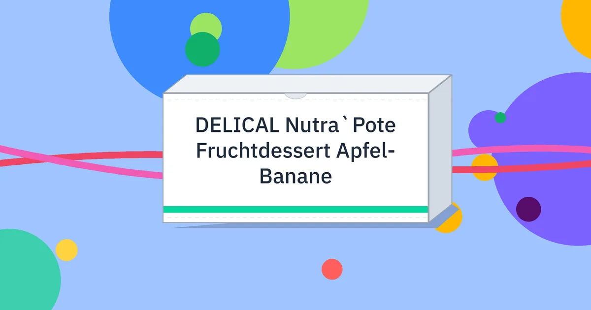Symbolbild: Packung mit der Aufschrift DELICAL Nutra`Pote Fruchtdessert Apfel-Banane (PZN 16611119) – Verfügbarkeit und Bezug in Apotheken in Frankfurt am Main