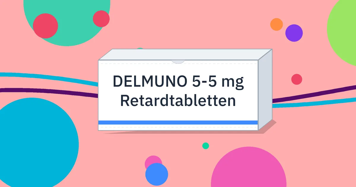 Symbolbild: Packung mit der Aufschrift DELMUNO 5-5 mg Retardtabletten (PZN 18406984) – Verfügbarkeit und Bezug in Apotheken in Frankfurt am Main