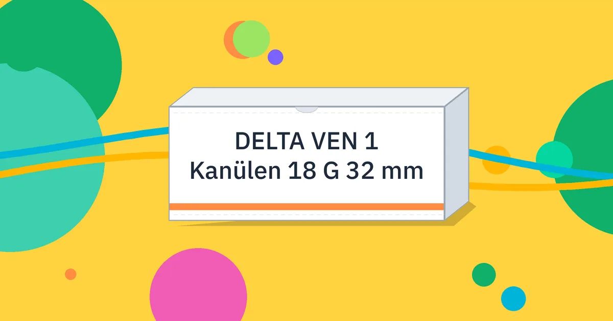 Symbolbild: Packung mit der Aufschrift DELTA VEN 1 Kanülen 18 G 32 mm (PZN 07757597) – Verfügbarkeit und Bezug in Apotheken in Frankfurt am Main