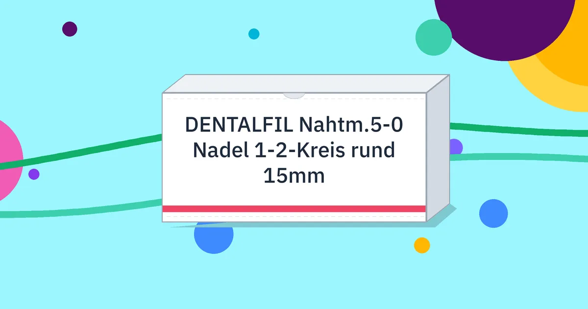 Symbolbild: Packung mit der Aufschrift DENTALFIL Nahtm.5-0 Nadel 1-2-Kreis rund 15mm (PZN 16756817) – Verfügbarkeit und Bezug in Apotheken in Frankfurt am Main