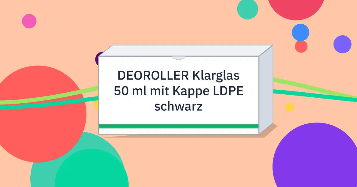 Symbolbild: Packung mit der Aufschrift DEOROLLER Klarglas 50 ml mit Kappe LDPE schwarz (PZN 18014296) – Verfügbarkeit und Bezug in Apotheken in Frankfurt am Main
