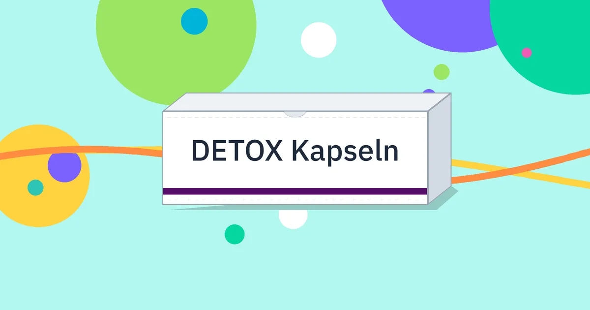 Symbolbild: Packung mit der Aufschrift DETOX Kapseln (PZN 13512902) – Verfügbarkeit und Bezug in Apotheken in Frankfurt am Main