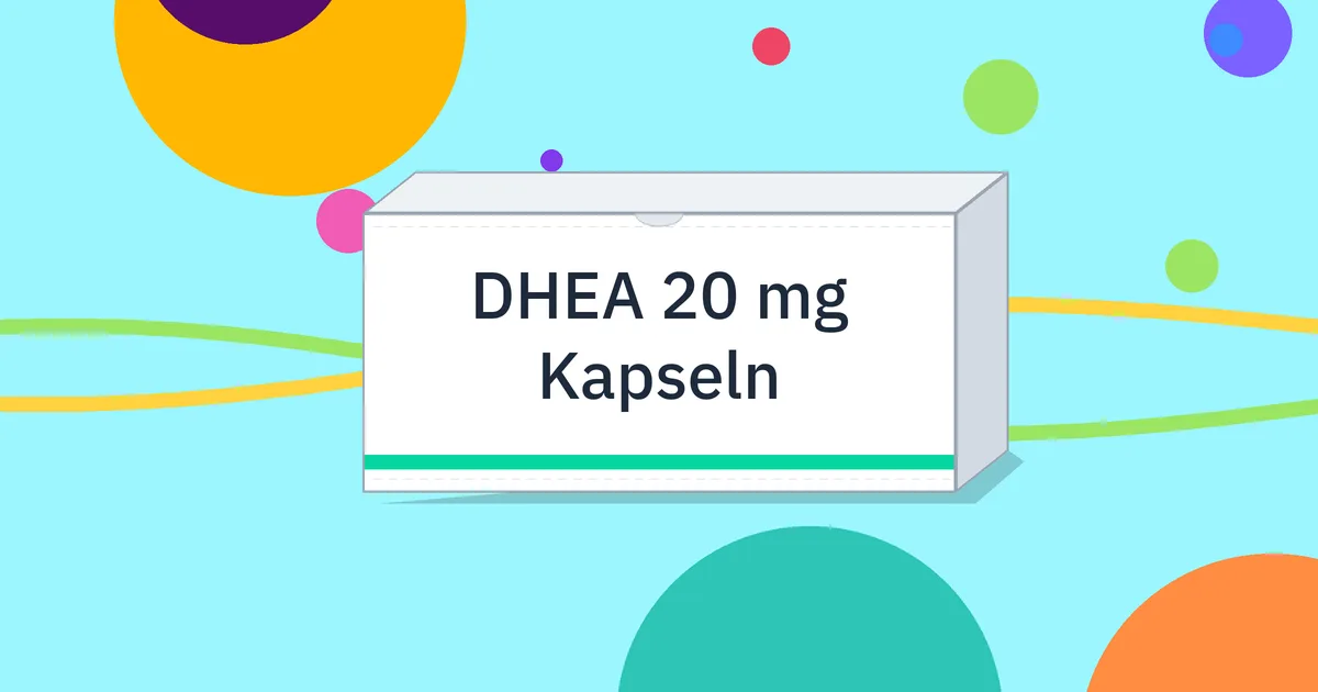 Symbolbild: Packung mit der Aufschrift DHEA 20 mg Kapseln (PZN 18399043) – Verfügbarkeit und Bezug in Apotheken in Frankfurt am Main