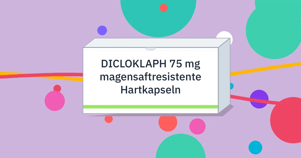 Symbolbild: Packung mit der Aufschrift DICLOKLAPH 75 mg magensaftresistente Hartkapseln (PZN 16682332) – Verfügbarkeit und Bezug in Apotheken in Frankfurt am Main