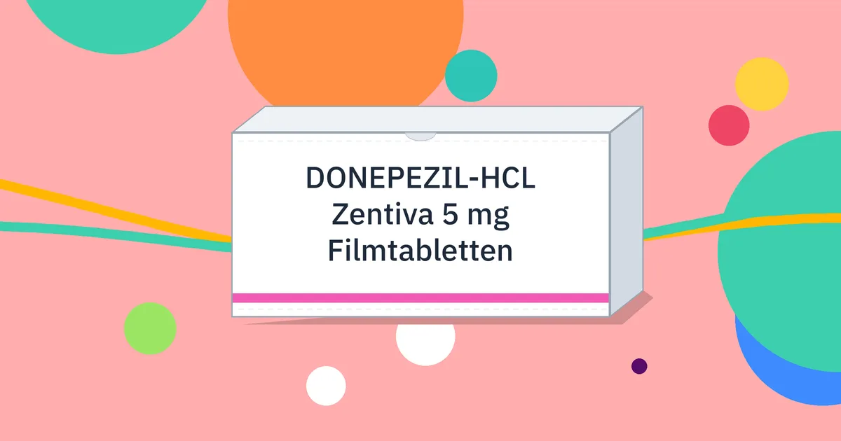 Symbolbild: Packung mit der Aufschrift DONEPEZIL-HCL Zentiva 5 mg Filmtabletten (PZN 09302470) – Verfügbarkeit und Bezug in Apotheken in Frankfurt am Main