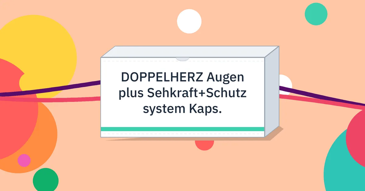 Symbolbild: Packung mit der Aufschrift DOPPELHERZ Augen plus Sehkraft+Schutz system Kaps. (PZN 05517713) – Verfügbarkeit und Bezug in Apotheken in Frankfurt am Main