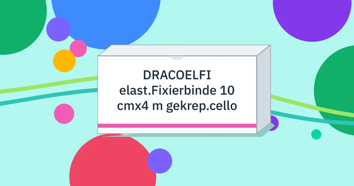 Symbolbild: Packung mit der Aufschrift DRACOELFI elast.Fixierbinde 10 cmx4 m gekrep.cello (PZN 00736209) – Verfügbarkeit und Bezug in Apotheken in Frankfurt am Main