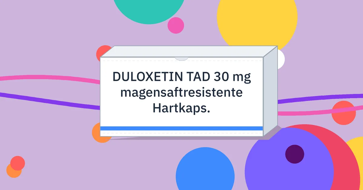 Symbolbild: Packung mit der Aufschrift DULOXETIN TAD 30 mg magensaftresistente Hartkaps. (PZN 17826023) – Verfügbarkeit und Bezug in Apotheken in Frankfurt am Main