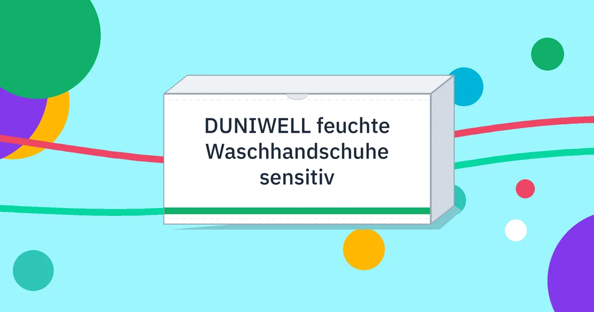 Symbolbild: Packung mit der Aufschrift DUNIWELL feuchte Waschhandschuhe sensitiv (PZN 18873906) – Verfügbarkeit und Bezug in Apotheken in Frankfurt am Main