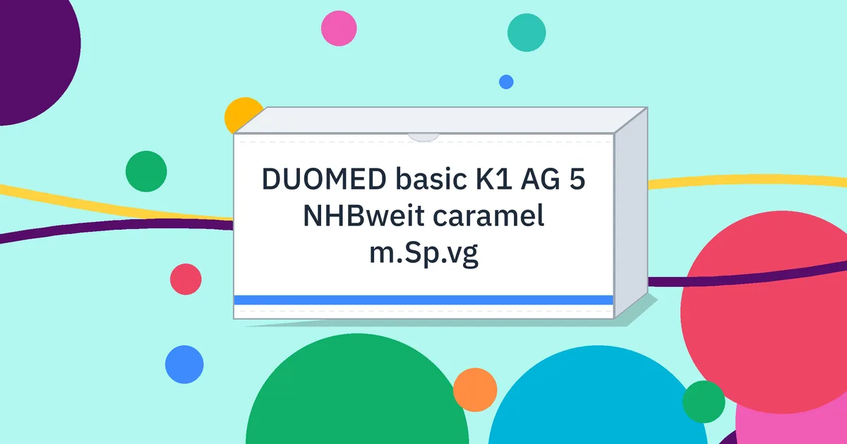 Symbolbild: Packung mit der Aufschrift DUOMED basic K1 AG 5 NHBweit caramel m.Sp.vg (PZN 20905683) – Verfügbarkeit und Bezug in Apotheken in Frankfurt am Main