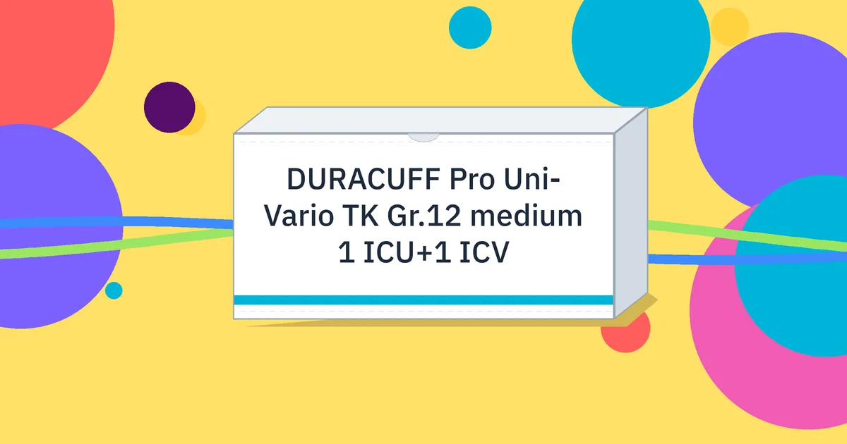 Symbolbild: Packung mit der Aufschrift DURACUFF Pro Uni-Vario TK Gr.12 medium 1 ICU+1 ICV (PZN 19245000) – Verfügbarkeit und Bezug in Apotheken in Frankfurt am Main