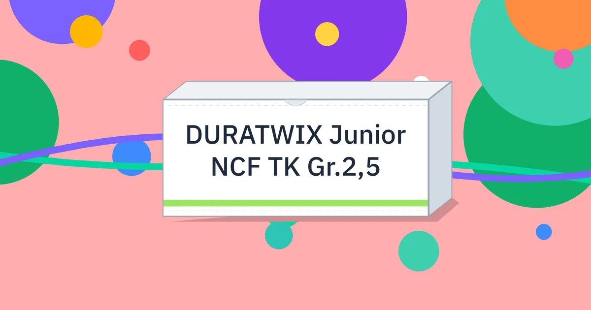 Symbolbild: Packung mit der Aufschrift DURATWIX Junior NCF TK Gr.2,5 (PZN 17156597) – Verfügbarkeit und Bezug in Apotheken in Frankfurt am Main