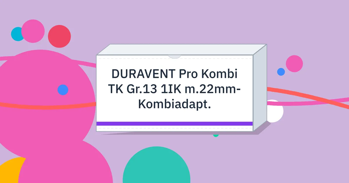 Symbolbild: Packung mit der Aufschrift DURAVENT Pro Kombi TK Gr.13 1IK m.22mm-Kombiadapt. (PZN 19242786) – Verfügbarkeit und Bezug in Apotheken in Frankfurt am Main