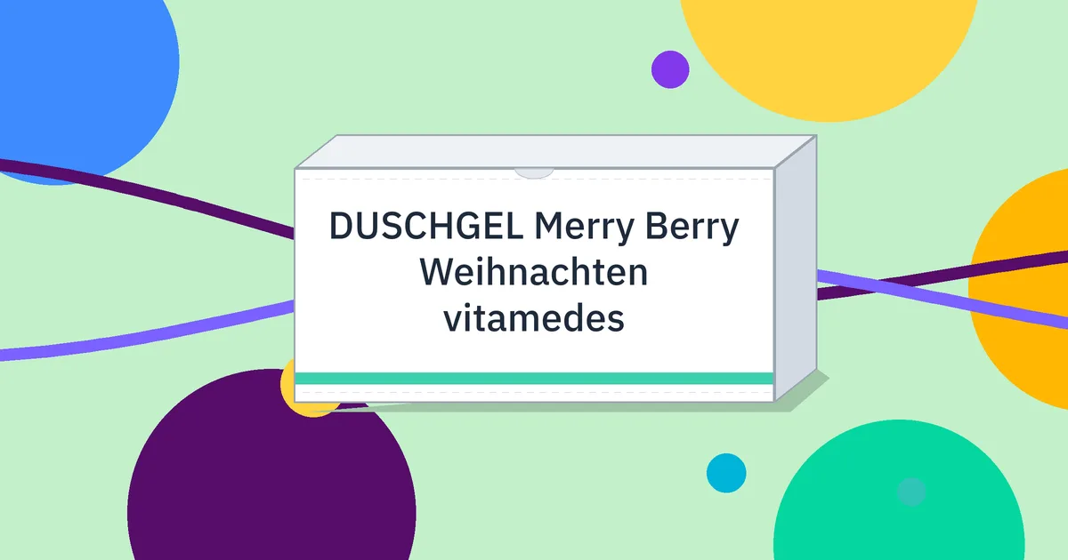 Symbolbild: Packung mit der Aufschrift DUSCHGEL Merry Berry Weihnachten vitamedes (PZN 20082170) – Verfügbarkeit und Bezug in Apotheken in Frankfurt am Main